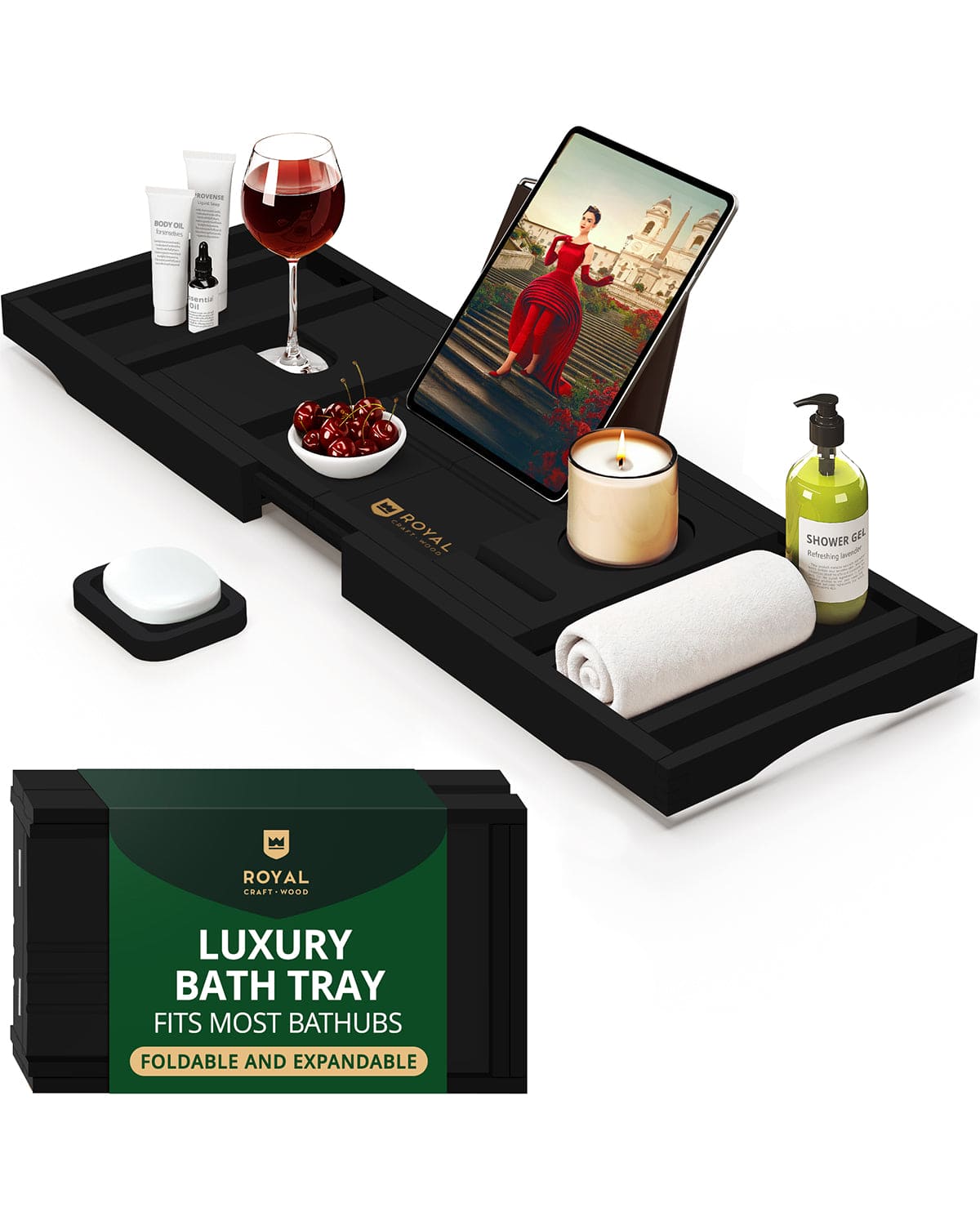 Black Bath Caddy - Get it Online at Royal Craft Wood®